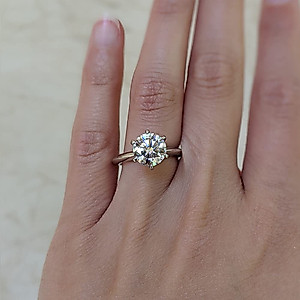 TwoBirch 3 Carat Moissanite Solitaire Engagement Ring in Platinum Plated Silver (Certified, 9 MM) SIZE 8