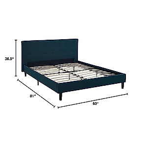 Modway Linnea Upholstered Azure Full Platform Bed with Wood Slat Support