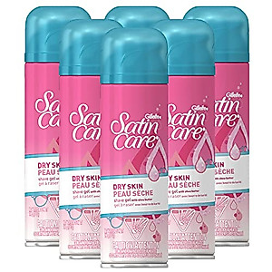 Gillette Satin Care Dry Skin Shave Gel for Women, 6 Count, 7oz Each, Infused with Shea Butter for a Comfortable Shave