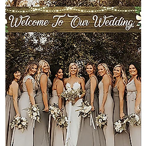 Welcome to Our Wedding Large Banner, Welcome to Our Beginning Banner Rustic Wedding Reception Decorations, Indoor Outdoor Backdrop 8.9 x 1.6 Feet