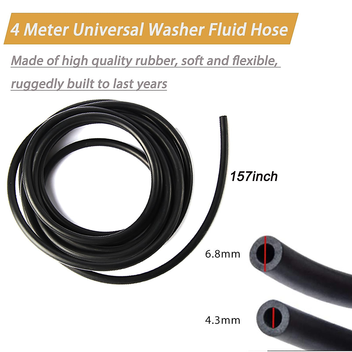 Windshield Washer Hose Kit - 4 Meter Universal Washer Fluid Hose with 8 Pcs Hose Connectors, Suitable for Most Windshield Washer Nozzle Installation, Connect Car Water Pump and Nozzles