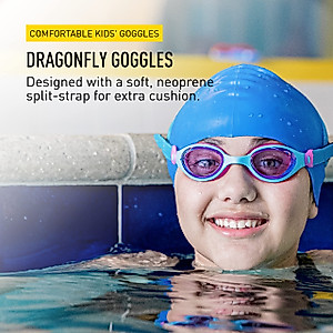 FINIS DragonFly Goggles - Kids Swim Goggles for Ages 4-12 with UV Protection, Buoyant Neoprene Strap, and Durable Lenses - PVC- and Latex-Free - Flamingo