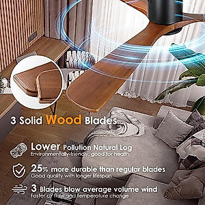 Mpayel 60" Ceiling Fan, Flush Mount Outdoor Ceiling Fan with 3 Walnut Wood Blades, Reversible and Timing, No Light for Indoor Bedroom, Outdoor Covered Patios, Backyard