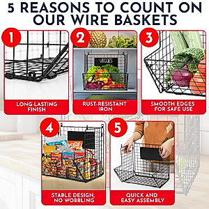 Culinary Couture 3-Tier Wire Hanging Basket for Organizing, Heavy-Duty Hanging Wall Baskets for Storage with Adjustable Chalkboards & S-Hooks, Minimalist Hanging Fruit Basket for Kitchen, Black