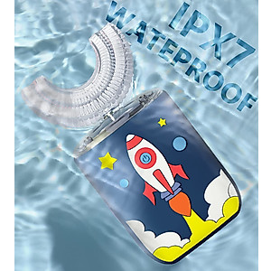Electric Toothbrush for Kids U Shaped Ultrasonic Automatic Brush Rocket Children Sonic Toothbrushes with Smart Timer 6 Modes Replace Brush Head IPX7 Waterproof 360° Oral Cleaning (Age 2-6)