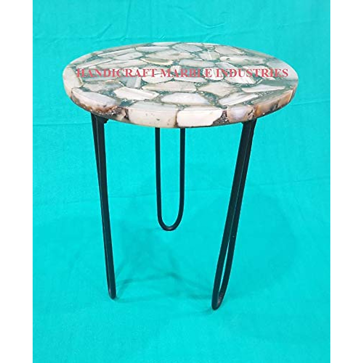 18" Inch Round Brown Grey Agate Coffee Table with Hair Pin Style Metal Base, Agate Table, Stone Coffee Table, Agate Table Top, Agate Round Coffee Table, Agate Side Table Home Decor