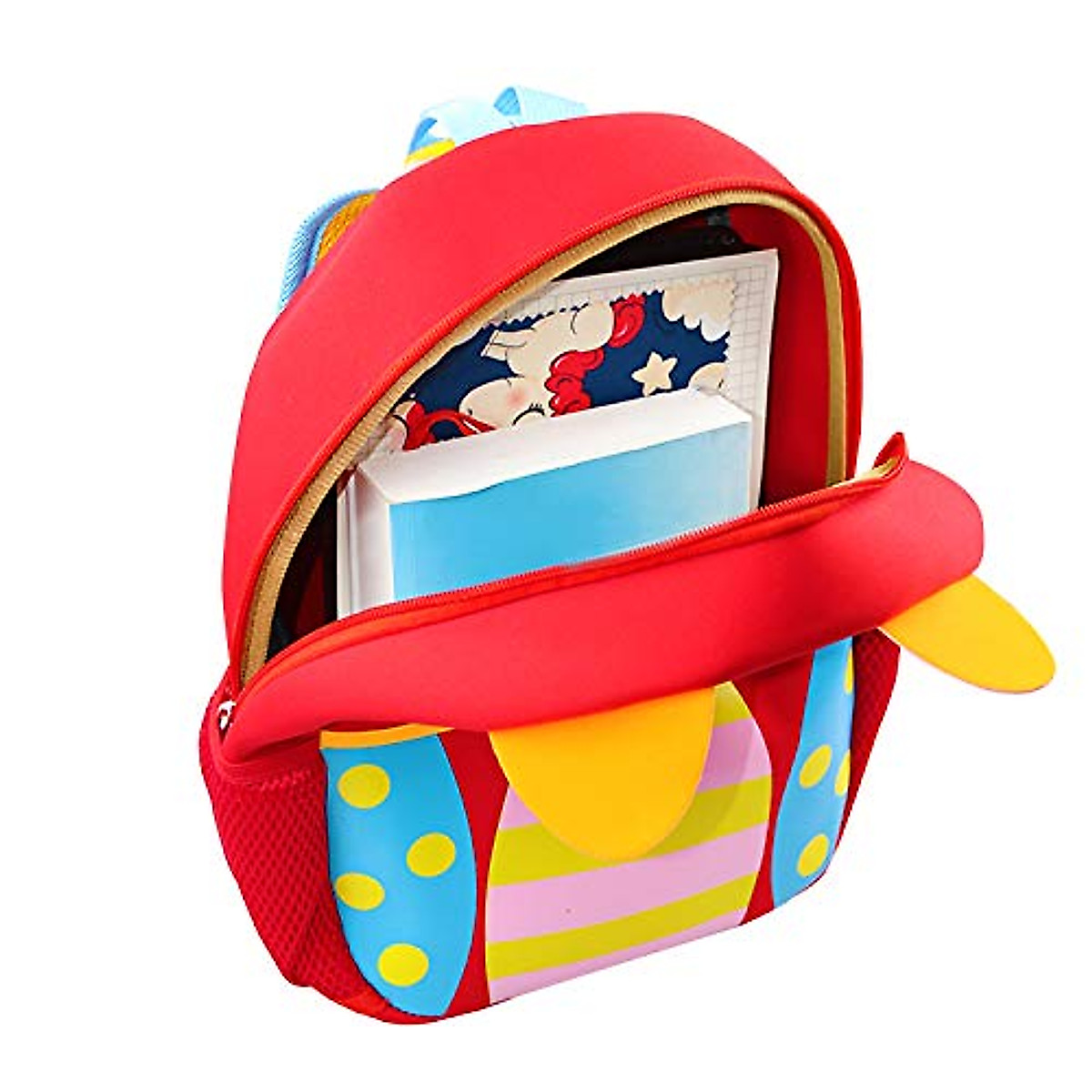 Fenrici Owl Backpack for Girls, Boys, Toddlers, Toy Bags, Cute Travel Backpack for Little Kids, Mesh Side Pockets, Non-Toxic Neoprene, Red, Owl, 12"