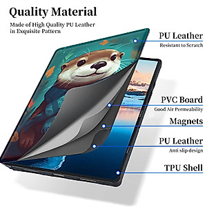 for Samsung Galaxy Tab S8 Plus 2022/Tab S7 FE 2021/Tab S7 Plus 2020 12.4" Tablet Case,PU Leather Slim Anti Slide Folding Stand Cover with Auto Wake/Sleep for Tab S8+/ S7 FE/ S7+,Happy Otter Scarf