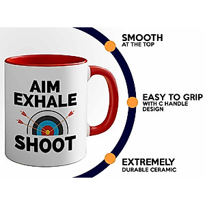 Bubble Hugs Archery 2Tone Red Mug 11oz - Aim Exhale shoot - Archery Trainer Bowfishing Deer Shooting Target Shot