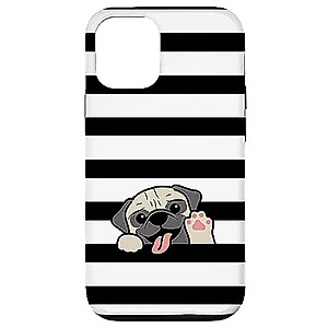 iPhone 13 Pug Dog Animal Pet Black White Stripes Striped Women Girls Case