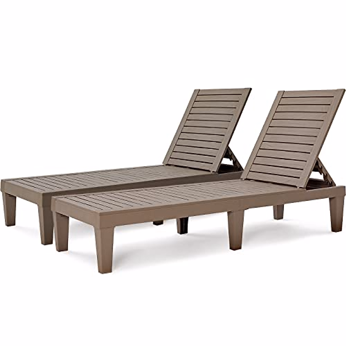 BLUU Chaise Lounge Chairs for Outdoor Patio Use | Adjustable with 5 Positions | Wood Texture Design | Waterproof | Easy to Assemble | Max Weight 330 lbs | Set of 2