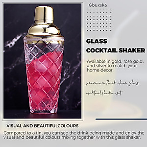 Gbuxska Glass Martini Shaker, 14.2 Oz Martini Shaker with Strainer for Home Use & Bar Cart, (Gold)