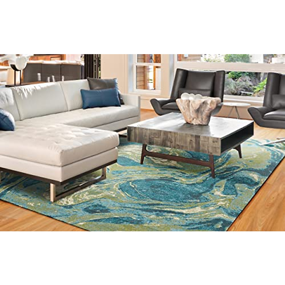 Kas Rugs Watercolors Mid-Century Abstract Area Rug - Teal 6'7" x 9'6"