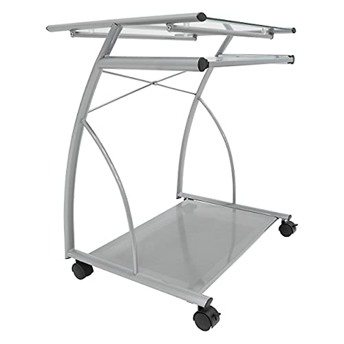 Calico Designs 50101 L-Shaped Computer Cart with Clear Glass, Silver