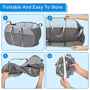 Ceuku 65L Collapsible Laundry Basket 2 Pcs Pop Up Laundry Hampers with 4 Reinforced Carry Handles, Foldable Laundry Basket for Clothes, Toys, Easy to Carry and Go Up or Down Stairs Mesh Laundry Basket