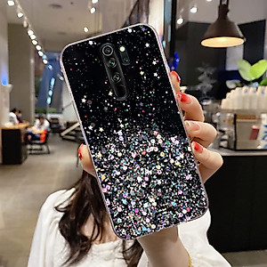 Compatible with Redmi Note 8 Pro Case Glitter Clear Green,for Xiaomi Redmi Note 8 Pro Phone Case Silicone Transparent Soft TPU Women Girls Shockproof Protective Slim Cover (Black)