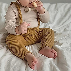 GOOCHEER Infant Baby Girl Boy Ribbed Leggings Suspender Pants Overalls Knit Tights Pantyhose Socks Warm Stockings (A-Brown, 12-18 Months)