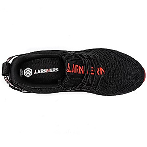 LARNMERN Steel Toe Shoes for Men Women Comfortable Safety Sneakers Breathable Tennies Sneakers Indestructible Work Shoes Black/Red