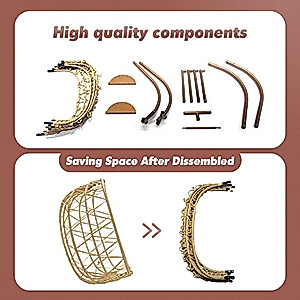 BULEXYARD Outdoor Double Swing Egg Chair with Stand for Bedroom, Indoor 2 Person Hanging Chair Foldable Twins Patio Chair, Large Hand-Woven Wicker Garden Loveseat Hammock Chair w/Cream Thick Cushion