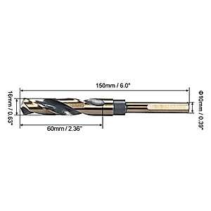 uxcell Reduced Shank Twist Drill Bits 16mm High Speed Steel 4341 with 10mm Shank for Stainless Steel Alloy Metal Plastic Wood