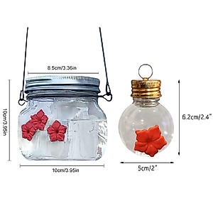 2Pack Mason Jar Hummingbird Feeder with Flower Feeding Ports for Outdoor Hanging Yard Garden Decoration Clear Reservoir Design, Portable 475ml,