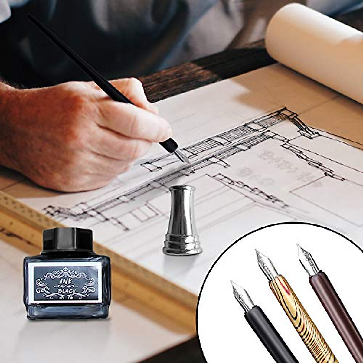 Trustela Calligraphy Set For Beginners, 3 Calligraphy Pens, 4 Ink Bottle 15ml, 20 Calligraphy Nibs, 1 Calligraphy Pen Holder, Dip Pen Set, Gift For Men, Women And Kids, Calligraphy Kit For Beginners