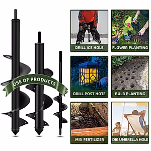 Auger Spiral Drill Bit for Planting Bulb Flower & Bedding, Garden Plant Auger, Upright or Umbrella Hole Diggers, Includes 3 Heavy Duty Cast Aluminum Garden Hand Shovels (6 Pieces)
