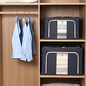 3 Pack Clothes Storage Organizer Bins Containers -Stackable Metal Frame Storage Bins Foldable Oxford Cloth Box for Clothing Storage with Clear Window & Reinforced Handles