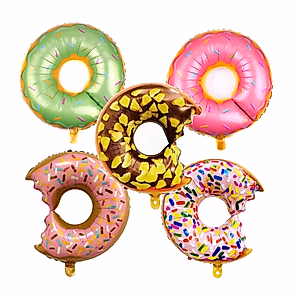 5PCS Donut Foil Balloons Sweet Candy Multicolor Donut Shaped Aluminum Foil Mylar Balloons for Donut Theme Birthday Decoration Baby Shower Wedding