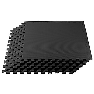 We Sell Mats 1/2 Inch Thickness Multipurpose EVA Foam Floor Tiles, Interlocking Floor Mat for Indoor Gym and Home Use, 24 in x 24 in, Black, 16 Square Feet (4 Tiles)