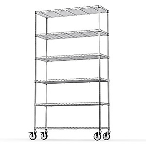 6 Tier Kitchen Shelves Organizer, 2100LBS Metal Wire Shelving Rack w/Innovative Side Mesh, Heavy Duty Adjustable Shelving Units and Storage for Home Office Garage, 87.5" H x 48" W x 18" D - Chrome