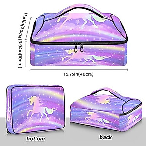 Kcldeci Insulated Thermal Food Carrier Insulated Casserole Carrier for Hot or Cold Food,Rainbow Purple Stars and Unicorn Insulated Tote Bag for Potluck Cookouts Parties Picnic,Lasagna Lugger