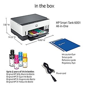 HP Smart -Tank 6001 Wireless All-in-One Cartridge-free Ink Printer, up to 2 years of ink included, mobile print, scan, copy (2H0B9A)