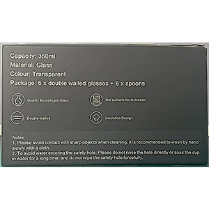 LIBWYS 6 Pack Double Walled Coffee Cups Glasses Mugs, 12oz Espresso Cappuccino Latte Tea Cups with Handle, Heat Resistant Borosilicate Clear Glasses 350ml