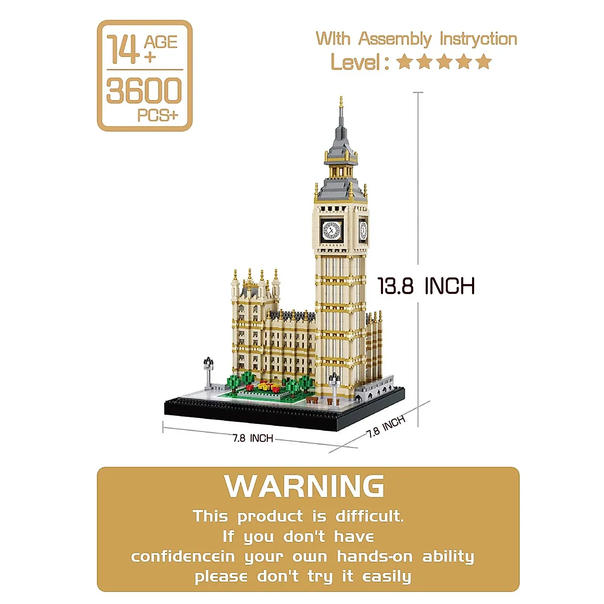 dOvOb Real Big Ben Micro Building Blocks Set (3600PCS) - World Famous Architectural Model Toys Gifts for Kid and Adult