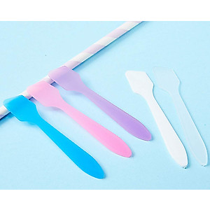 100pcs Plastic Spatulas Cosmetic Scoop Stick Spatula Applicator Tool for Mixing and DIY Mask Facial Cream Makeup Skin Care Products 3.2" Reusable (Purple)
