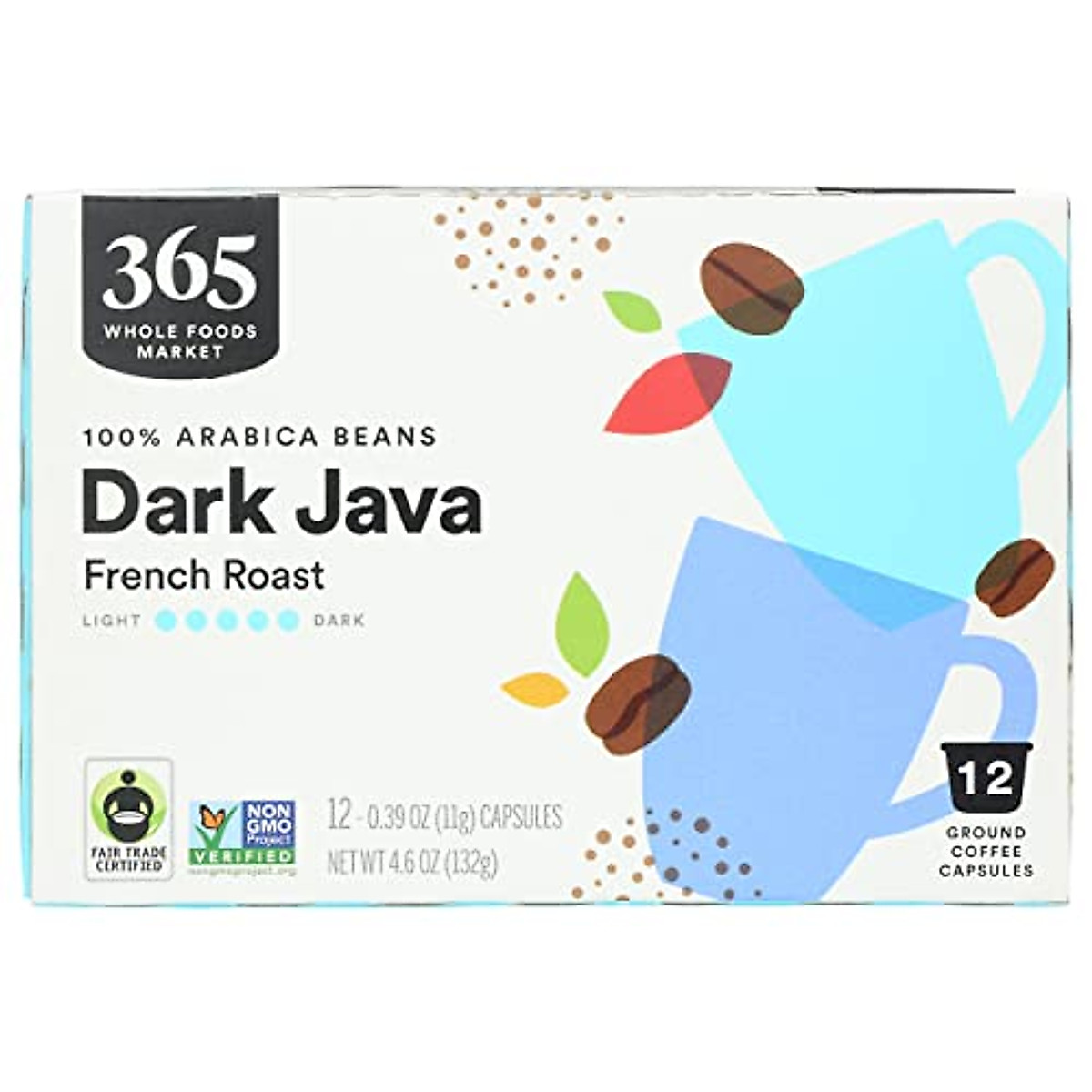 365 by Whole Foods Market, Coffee Dark Java French Roast Pods 12 Count, 4.6 Ounce