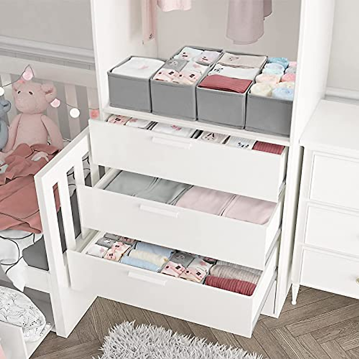 MONINXS Clothes Drawer Organizers Grey & 6-Shelf Hanging Closet Organizer Black