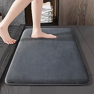SONORO KATE Bathroom Rugs, Ultra Absorbent & Non-Slip Memory Foam Bath Rugs, Machine Washable Bathroom mats, Soft Velvet Bath Mats，Easier to Dry for Bathroom Floor Rugs (17"×24", Dark Grey)