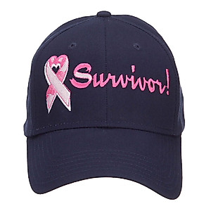 Breast Cancer Survivor Embroidered Cotton Cap - Navy OSFM