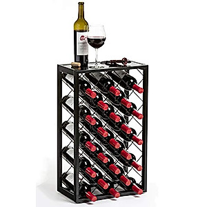 Mango Steam 23 Bottle Black Wine Rack with Glass Top Shelf, Free Standing for Home, Kitchen and Bar
