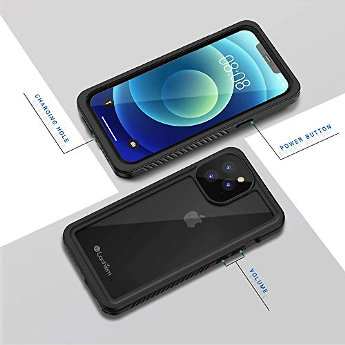 Lanhiem iPhone 12 Pro Case, IP68 Waterproof Dustproof Shockproof Case with Built-in Screen Protector [Not for iPhone 12], Full Body Underwater Protective Clear Cover for iPhone 12 Pro 6.1 inch -Black