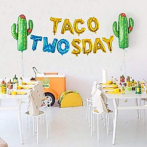 Boy Taco Twosday Birthday Party Decorations, Taco Twosday Balloons Cactus Fiesta Themed Banner for Taco 2sday Birthday Taco 2nd Birthday Party Supplies 14PCS Kit of Qinsly (Blue, Taco 2sDay)