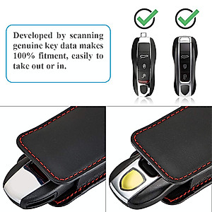 AeroBon Real Leather Key Cover Leather Key Pouch Compatible with Porsche Key Fob (Black)