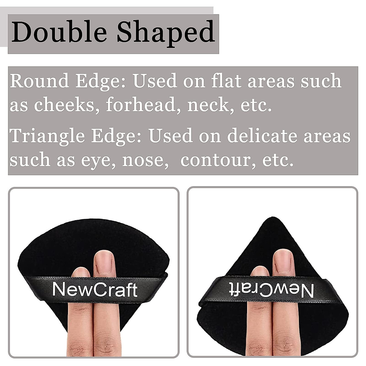 NewCraft 10 Pieces Powder Puffs Set for Face Makeup, Triangle Puff Soft Velour Loose Powder Mineral with Delicate Ribbon, Cosmetic Setting Puff Cute Beauty Make Up Tool