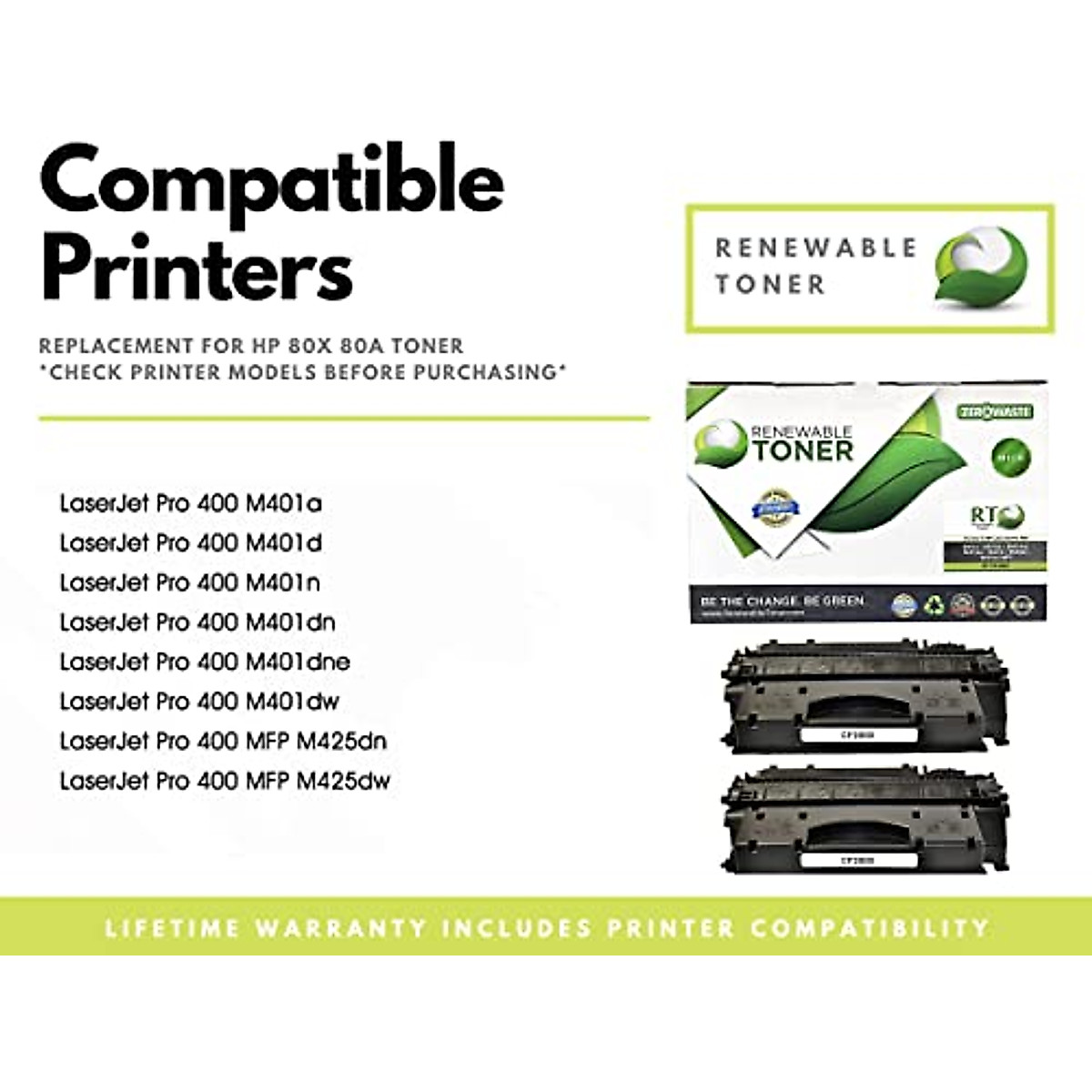 Renewable Toner Compatible MICR Toner Cartridge High Yield Replacement for HP CF280X 80X for HP LaserJet Pro 400 M401 M425 (2-Pack)