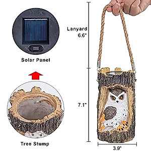 Solar Owl Garden Decorations LED Owl Hanging Lanterns Waterproof for Outdoor Decorative Owl in The Tree Owl Gifts for Owl Lovers Halloween Decor (Brown) …