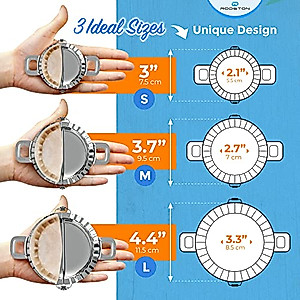 Dumpling Maker Press Set of 3 Molds – BONUS Pastry Mat, Empanada Press for Cooking Pierogi Ravioli Turnover Wrappers, Stainless Steel Dumpling Mould - Pack of 3 Sizes with Silicone Dough Mat