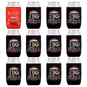 Serencatcher 12pcs I DO BBQ Decorations, BBQ Bachelorette Party Favors Can Coolers for Engagement Party, BBQ Wedding Favors Gift Can Sleeves for Bridal And Bridesmaid, BBQ Party Decorations