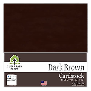 Dark Brown Cardstock - 12 x 12 inch - 65Lb Cover - 25 Sheets - Clear Path Paper